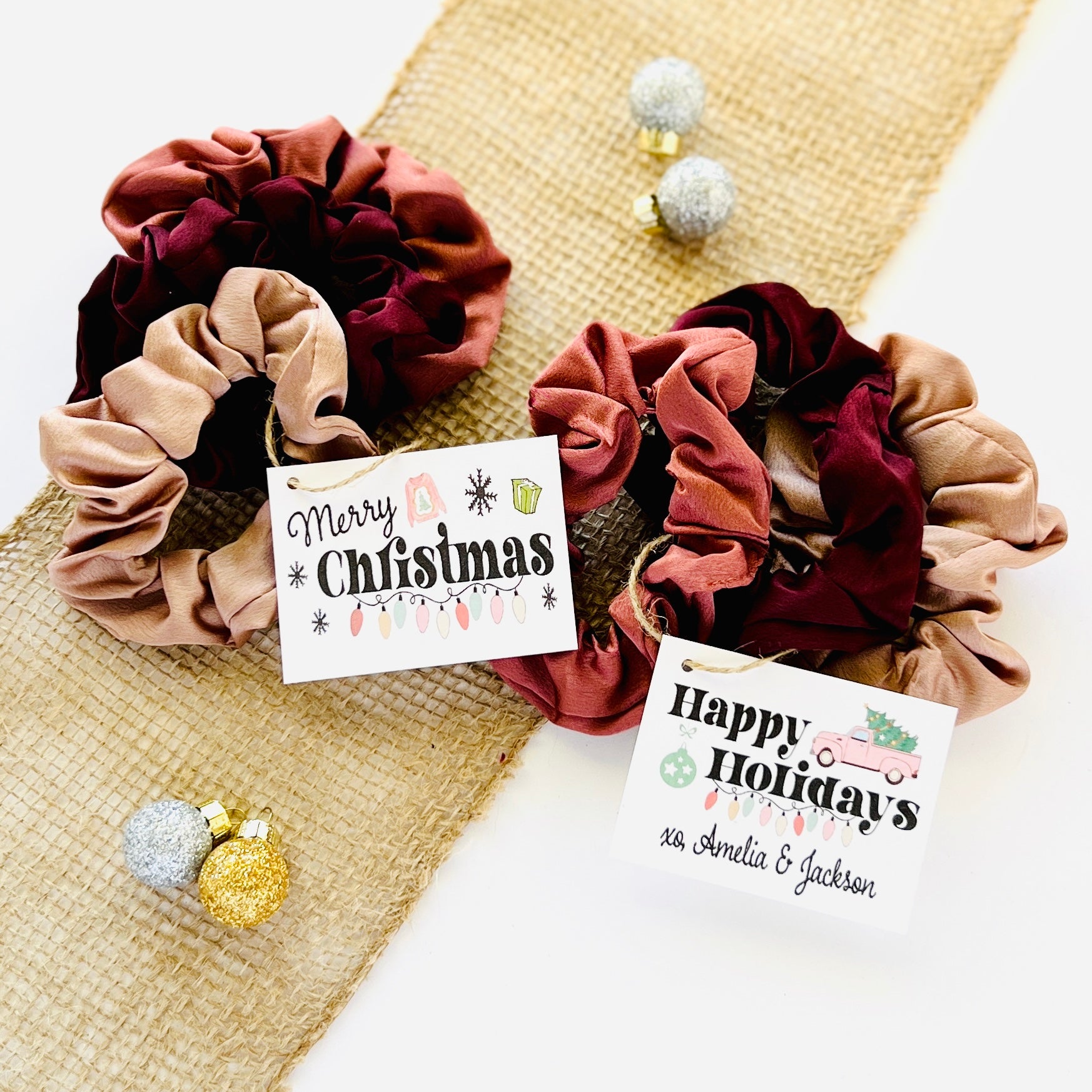 Holiday Satin Scrunchie Set - Merry Christmas | Happy Holidays – Three ...